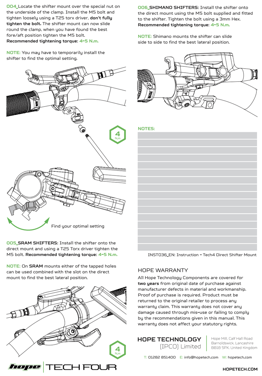 Hope Tech 4 Shifter Mount - Left, For SRAM Shifter, Black